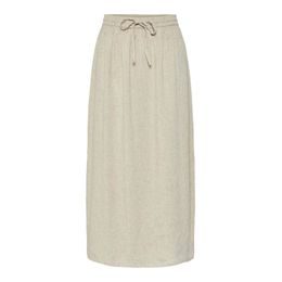 Sommerrock Pieces "PCPIA MW ANKLE SKIRT WVN NOOS", Damen, Gr. S (36), beige (birch detail:melange), Web, Obermaterial: 70% Viskose, 30% Leinen, meliert, knöchellang, Röcke, mit Leinen