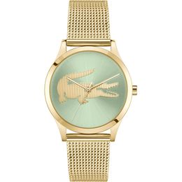 Quarzuhr Lacoste "CROCODELLE", gold (goldfarben, grün), Armbanduhren, Damen, Armbanduhr, Damenuhr, Edelstahlarmband, analog