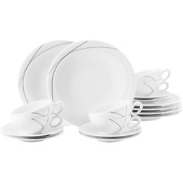 Teeservice Seltmann Weiden "Geschirr-Set Trio Highline", schwarz (wei&szlig;, schwarz, grau), 18 Stk., Porzellan, Geschirr-Sets, Tassen, Teller, Untertassen, Made in Germany, 18 Teile, f&uuml;r 6 Personen