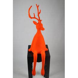 Weihnachtsfigur AM Design "Rentier sitzend mit samtweichem Flock", orange, B:28cm H:93cm T:28cm, Kunststoff, Dekofiguren