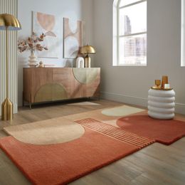 Wollteppich FLAIR RUGS "Lozenge mit abstraktem Retro-Design", orange (terracotta), B:150cm H:10mm L:240cm, Wolle, Teppiche, Kurzflor, Retro Muster