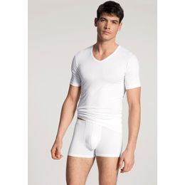 Kurzarmshirt Calida "Focus", Herren, Gr. XL (56), wei&szlig;, Single Jersey, Obermaterial: 47% Lyocell (TENCEL&trade;), 46% Baumwolle, 7% Elasthan, unifarben, gerade h&uuml;ftbedeckend, V-Ausschnitt, Shirts, V-Ausschnitt, Single Jersey, flache N&auml;hte, elastisch, weich