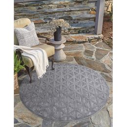 Teppich Carpet City "In-& Outdoorteppich Santorini 446, 3D-Effekt, Geo-Muster", grau (anthrazit), H:5mm &Oslash;:200cm, Polypropylen, Teppiche, Teppich, Wetterfest & UV-best&auml;ndig f&uuml;r Terrasse, Balkon, K&uuml;che, Flur