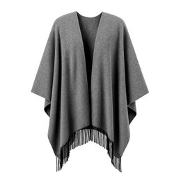 XXL-Schal "Ponhito", Damen, grau, Baumwolle, Collezione Alessandro, unifarben, Basic, Modet&uuml;cher, Made in Italy, mit Fransen