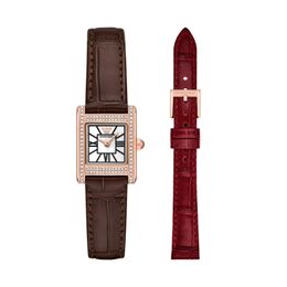 Quarzuhr Emporio Armani, braun, rosegoldfarben, Armbanduhren, Damen, Quarzuhr, Armbanduhr, Damenuhr, Lederarmband, Ideal auch als Geschenk, analog