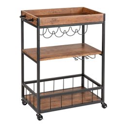 Servierwagen Wenko "Modell Rustico", braun (braun, schwarz), B:80cm H:89,5cm T:40cm, MDF, Rollwagen, Servierwagen, K&uuml;chenwagen mit Weinglashalter und Flaschenhalter