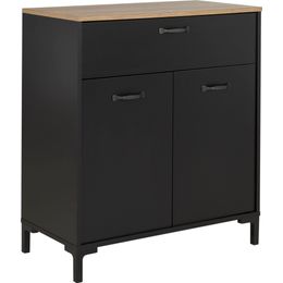 Stauraumschrank GAMI "MANCHESTER", uni schwarz, eiche helvezia, B:81cm H:90cm T:41cm, Spanplatte, Schränke