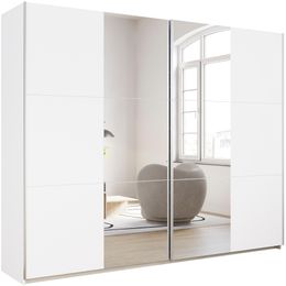 Schwebetürenschrank Rauch "Kleiderschrank Drehtürenschrank Schrank Garderobe KRONACH TOPSELLER", weiß (alpinweiß, griffleisten alu, 2 spiegel), B:261cm H:210cm T:59cm, Holzwerkstoff, Schränke, Schwebetürenschrank, mit Spiegel und viel Stauraum, Metallgriffleisten, MADE IN GERMANY