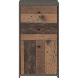 Kommode FORTE "CHEST", grau (betonoptik, old, wood vintage), B:40,3cm H:77,5cm T:29,6cm, Dekorfolie, FSC-zertifizierter Holzwerkstoff, Kunststoff, Metall, Sideboards, Kommode