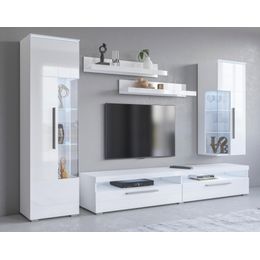 Wohnwand Inosign "India,Breite 245cm moderne Mediawand ohne Beleuchtung", weiß (weiß, weiß hochglanz), B:245cm, ABS-Kunststoff, Glas, Holzwerkstoff, Kunststoff, Metall, Kastenmöbel-Sets, Wohnwand, Anbauwand (Set,5-St, 1xVitrine,1xHängevitrine,1TV-Schrank,2xWandregal)