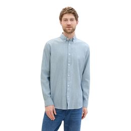 Langarmhemd Tom Tailor, Herren, Gr. M, N-Gr, blau (moes blau wei&szlig; structure), Obermaterial: 100% Baumwolle, regular fit taillenbedeckt, ohne Ausschnitt, Hemden, mit Struktur