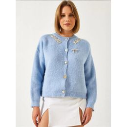 Bianco Lucci Strickjacke Damen Gr&ouml;&szlig;e S/L hellblau / silber