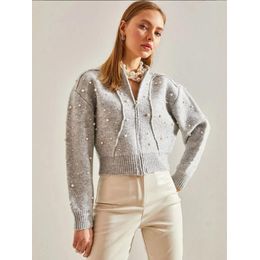 Bianco Lucci Strickjacke Damen Gr&ouml;&szlig;e S/L graumeliert / perlwei&szlig;