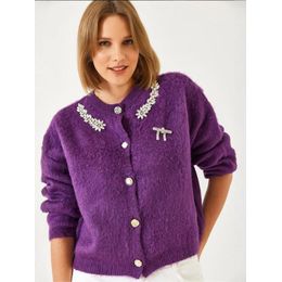 Bianco Lucci Strickjacke Damen Gr&ouml;&szlig;e S/L dunkellila / silber
