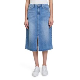 BETTY & CO Midirock BETTY & CO "Damen mit Waschung", Damen, Gr. 38, blau (light blau denim), Obermaterial: 94% Baumwolle, 5% Polyester, 1% Elasthan, figurumspielend, Röcke, Form