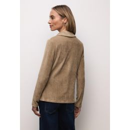 Kurzblazer Street One, Damen, Gr. 44, mocha glow, Cord, 67% Baumwolle, 28% Polyester, 5% Elasthan, unifarben, normal normal, V-Ausschnitt, abgesteppt, Blazer Kurzblazer