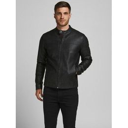 Jack & Jones Lederimitatjacke JACK & JONES "JJEWARNER JACKET NOOS", Herren, Gr. S, schwarz, Web, Obermaterial: 100% Polyester, unifarben, slim fit normal, Jacken