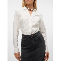 V&eacute;ro Moda Blusenbody VERO MODA "VMLADY L/S G-STRING SHIRT WVN NEW NOOS", Damen, Gr. XL (42), N-Gr, wei&szlig; (snow wei&szlig;), Web, Obermaterial: 75% Baumwolle, 22% Nylon, 3% Elasthan, unifarben, V-Ausschnitt, Bodys