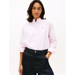 Langarmbluse Tommy Hilfiger "OXFORD RUFFLE NECK SHIRT", Damen, Gr. 36, classic ithaca stp mid pink, Web, Obermaterial: 100% Baumwolle, gestreift, normal, Blusen, mit R&uuml;schen Detail