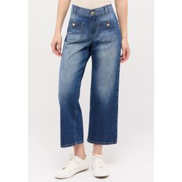 7/8-Jeans Angels "LINN SMART", Damen, Gr. 40, L&auml;nge 26, blau (mid blau dirty used), Denim/Jeans, Obermaterial: 79% Baumwolle, 19% Polyester, 2% Elasthan, relaxed fit 7/8-L&auml;nge, Jeans, Culotte
