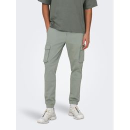 Only & Sons Cargohose ONLY & SONS "ONSCAM STAGE CARGO CUFF LIFE 6687 NOOS", Herren, Gr. 30, L&auml;nge 32, grau (wrought iron), Web, Obermaterial: 98% Baumwolle, 2% Elasthan, unifarben, slim fit normal, Hosen Cargohose