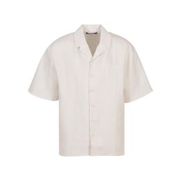 Langarmhemd PEQUS "PEQUS PEQUS Chest Logo Linen Shirt", Herren, Gr. L, US-Größen, sandweiß, 100% Leinen, unifarben, normal, Hemden