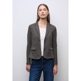 Kurzblazer Street One, Damen, Gr. 46, rustic braun meliert, Web, Obermaterial: 50% Baumwolle, 50% Polyester; Futter: 100% Polyester, Jacquardmuster, unifarben, normal normal, V-Ausschnitt, abgesteppt, Blazer Kurzblazer, mit Reverskragen
