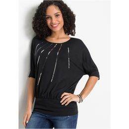 T-Shirt bonprix "Shirt aus flie&szlig;endem Viskose-Mix", Damen, Gr. 36/38 (S), schwarz, Obermaterial: 95% Viskose, 5% Elasthan, oversize, Shirts T-Shirt, Shirt aus flie&szlig;endem Viskose-Mix