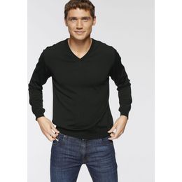 V-Ausschnitt-Pullover OLYMP "OLYMP Strick Casual", Herren, Gr. L, schwarz, Obermaterial: 100% Schurwolle, tailliert, V-Ausschnitt, Pullover, klassischer Strickpullover