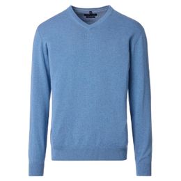 Strickpullover Casamoda "Casamoda Pullover uni", Herren, Gr. L, blau (weißblau), 100% Baumwolle, Pullover Strickpullover