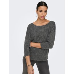 3/4-Arm-Shirt Only "ONLALBA 3/4 TOP JRS NOOS", Damen, Gr. XS, grau (dunkelgrau melange), Feinstrick, Obermaterial: 95% Polyester, 5% Elasthan, meliert, h&uuml;ftbedeckend, U-Boot-Ausschnitt, Shirts 3/4-Arm-Shirt