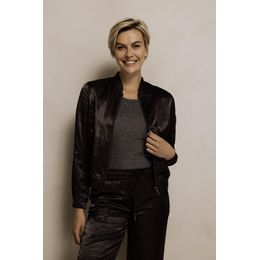 Boleroblazer Zhrill "ZHMARIE", Damen, Gr. M, schwarz, Web, Obermaterial: 69% Viskose, 31% Polyester, unifarben, normal h&uuml;ftbedeckend, Rundhals, elastischer Bund, Blazer, Satin-Blouson mit Rei&szlig;verschluss