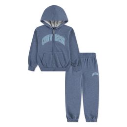 Jogginganzug Converse "CNVB HERITAGE FT FULL ZIP SET", Jungen, Gr. 164/170 (176), blau (slacker blau heather), Obermaterial: 60% Baumwolle, 40% Polyester, Sportanz&uuml;ge Jogginganzug, f&uuml;r Kinder