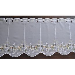 Panneaux Stickereien Plauen "Weihnachtsdorf" Gr. 4, bunt (wei&szlig;, schwarz, beige), B:193cm H:40cm, Polyester, Gardinen, Kurzgardine "Weihnachtsdorf"