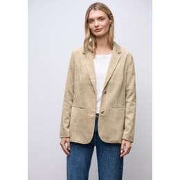 Kurzblazer Street One, Damen, Gr. 34, sanded beige, Stoff, Obermaterial: 90% Polyester, 8% Polyamid, 2% Elasthan; Futter: 100% Polyester, unifarben, regular fit lang, V-Ausschnitt, abgesteppt, Blazer Kurzblazer, im Longblazer-Style