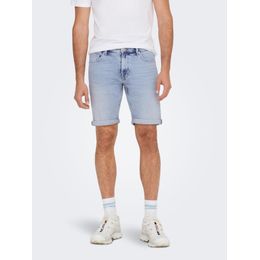 Only & Sons Jeansshorts ONLY & SONS "ONSPLY LIGHT BLUE 5189 SHORTS DNM NOOS", Herren, Gr. L, N-Gr, blau (light blau denim), Denim/Jeans, Obermaterial: 99% Baumwolle, 1% Elasthan, unifarben, Basic schmal, Jeans Jeansshorts