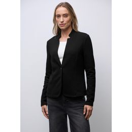 Kurzblazer Street One, Damen, Gr. 38, schwarz, Web, 55% Baumwolle, 40% Polyester, 5% Elasthan, Jacquardmuster, regular fit normal, V-Ausschnitt, abgesteppt, Blazer Kurzblazer, im soften Baumwoll-Mix