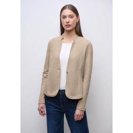 Kurzblazer Street One, Damen, Gr. 44, sanded beige, Web, 55% Baumwolle, 40% Polyester, 5% Elasthan, Jacquardmuster, regular fit normal, V-Ausschnitt, abgesteppt, Blazer Kurzblazer, im soften Baumwoll-Mix