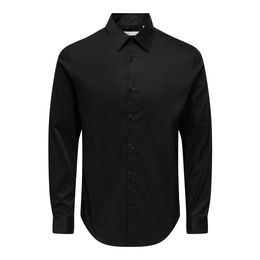 Only & Sons Langarmhemd ONLY & SONS "ONSJIM SLIM SHIRT FRML NOOS", Herren, Gr. L, N-Gr, schwarz, Web, Obermaterial: 56% Baumwolle, 40% Polyester, 4% Elasthan, unifarben, slim fit normal, 2-Knopf-Manschette, Hemden