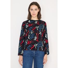 Langarmbluse Cecil, Damen, Gr. XL (44), schwarz multi, Stoff, 100% Viskose, gemustert, klassisch normal, Rundhals, elastischer Bund, Blusen, mit grafischem Muster