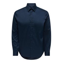 Only & Sons Langarmhemd ONLY & SONS "ONSJIM SLIM SHIRT FRML NOOS", Herren, Gr. L, N-Gr, schwarz sapphire, Web, Obermaterial: 56% Baumwolle, 40% Polyester, 4% Elasthan, unifarben, slim fit normal, 2-Knopf-Manschette, Hemden