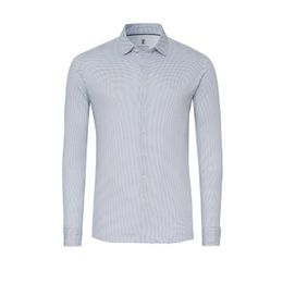 Langarmhemd DESOTO "Jerseyhemd Casual Kent", Herren, Gr. L, N-Gr, wei&szlig; dunkelblau dots, Obermaterial: 100% Baumwolle, slim fit normal, Manschette, Hemden