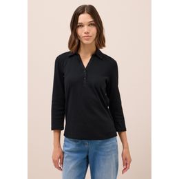 Poloshirt Cecil, Damen, Gr. M (40), schwarz, Web, 100% Baumwolle, unifarben, normal normal, hoch geschlossener Ausschnitt, abgesteppt, Shirts, aus reiner Baumwolle