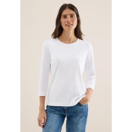 Rundhalsshirt Cecil, Damen, Gr. L (42), wei&szlig;, Web, 95% Baumwolle, 5% Elasthan, unifarben, normal normal, Rundhals, abgesteppt, Shirts Rundhalsshirt, aus Baumwolle mit Stretchante