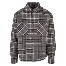 Langarmhemd Urban Classics "Urban Classics Herren Boxy Kane Check Shirt", Herren, Gr. L, US-Größen, grau, schwarz, 100% Baumwolle, Hemden