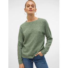 V&eacute;ro Moda Rundhalspullover VERO MODA "VMDOFFY LS O-NECK BLOUSE GA NOOS", Damen, Gr. L, gr&uuml;n (laurel wreath melange), Strick, Obermaterial: 94% Polyester, 3% Elasthan, 3% Nylon, meliert, regular fit normal, Rundhals, Rippb&uuml;ndchen, Pullover Rundhalspullover