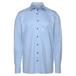 Langarmhemd OLYMP "Luxor 24/Seven modern fit Jerseyshirt", Herren, Gr. 43, N-Gr, blau (hellblau), Jersey, Obermaterial: 92% Baumwolle, 8% Elasthan, Hemden, mit geruchshemmenden Materialeigenschaften