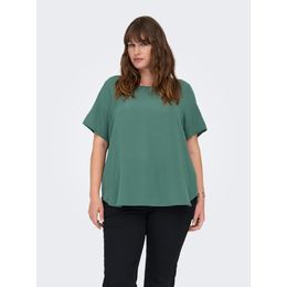 Shirtbluse Only CARMAKOMA "CARVICA SS TOP WVN NOOS", Damen, Gr. 42, balsam grün, Web, Obermaterial: 97% Polyester, 3% Elasthan, unifarben, regular fit normal, Rundhals, Blusen