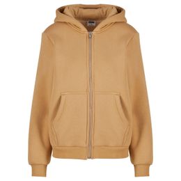 Sweatjacke Urban Classics "Urban Classics Ladies Bonded Sherpa Zip Hoody", Damen, Gr. L, unionbeige, 68% Baumwolle, 32% Polyester, unifarben, Sweatjacken Sweatjacke