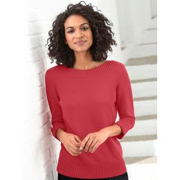 3/4 Arm-Pullover Casual Looks "Pullover", Damen, Gr. 44, rot (korallenrot), 50% Baumwolle, 50% Polyacryl, meliert, unifarben, figurumspielend, Pullover